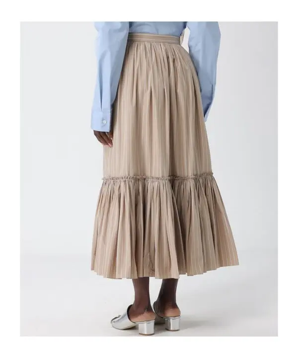 JIL SANDER Striped Gathered Waist Maxi Skirt - Beige
