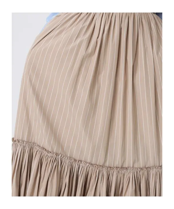 JIL SANDER Striped Gathered Waist Maxi Skirt - Beige