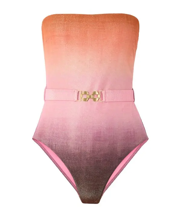 Zimmermann Golden Metallic Bandeau Belted Swimsuit - Pink
