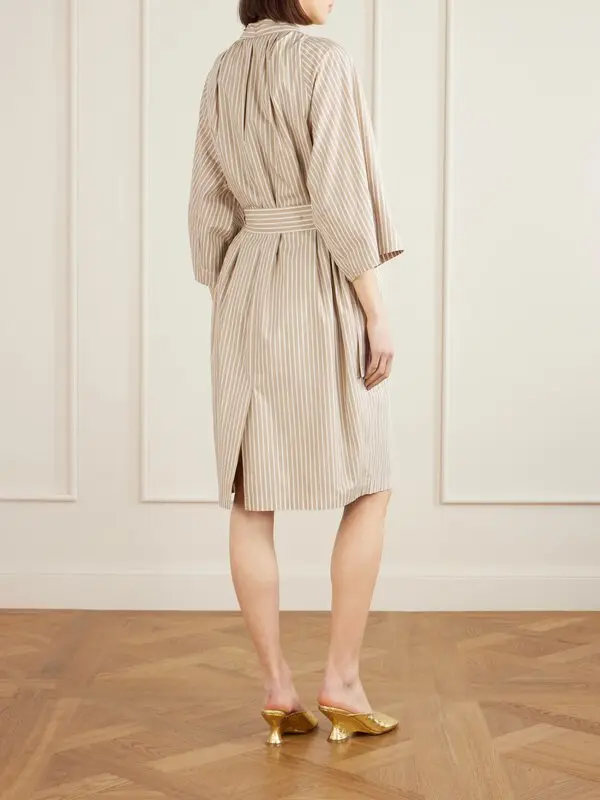 Dries Van Noten Striped Cotton Belted Midi Dress