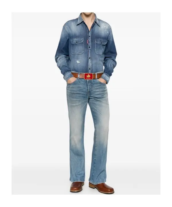 Dsquared2 Canadian Distressed Denim Shirt - Blue