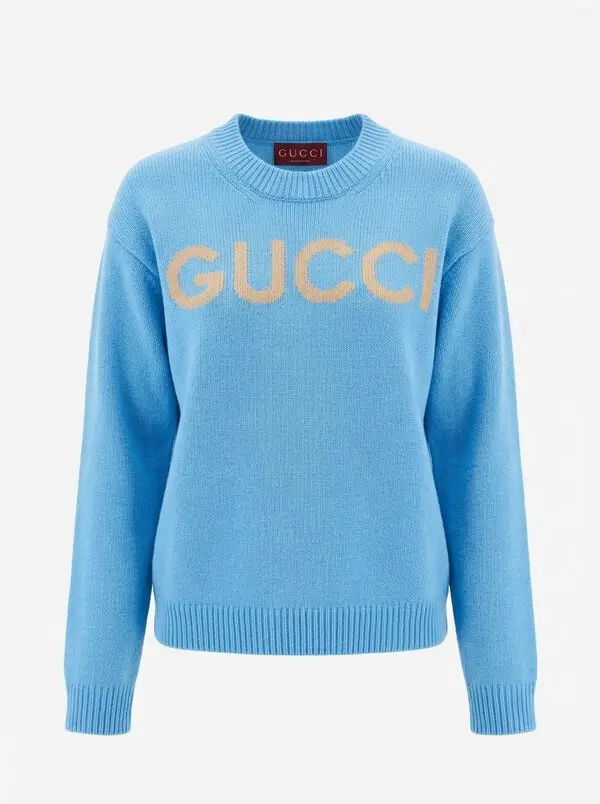 Gucci Intarsia Wool Crewneck Sweater - Light Blue