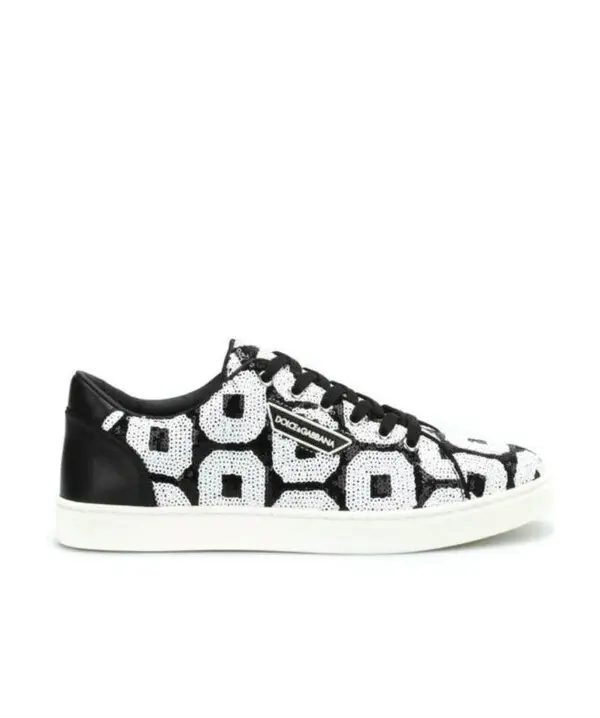 Dolce & Gabbana Sequined Round Toe Casual Sneakers - White