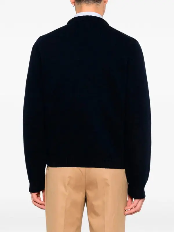Gucci Logo Intarsia Crewneck Knitted Jumper - Dark Blue