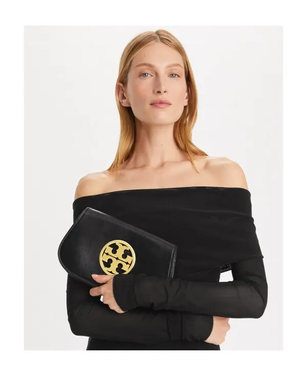 Tory Burch Reva Logo Plaque Shoulder Bag - Black