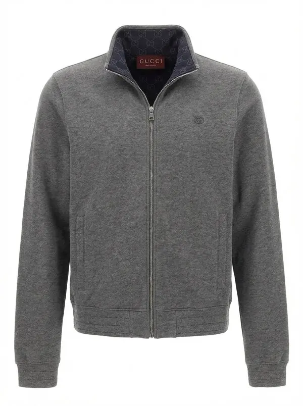 Gucci Double Jersey Jacquard Zip Jacket With Interlocking G Embroidery