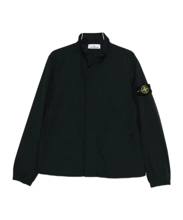 Stone Island Logo Patch High Neck Zip Up Jacket - Black