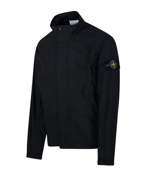 Stone Island Logo Patch High Neck Zip Up Jacket - Black