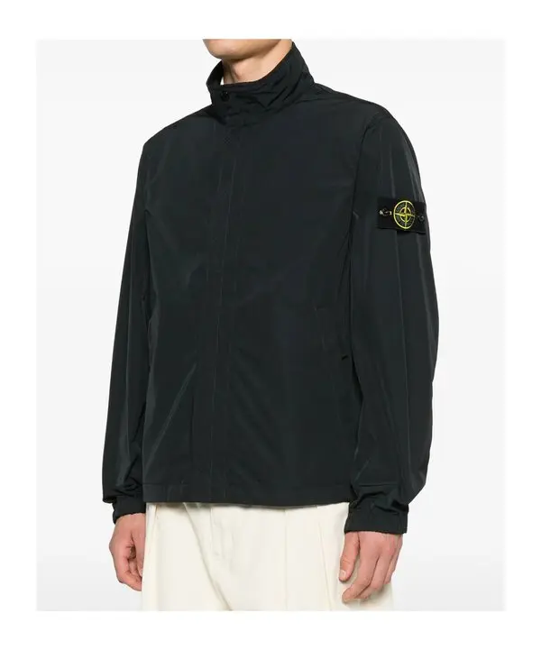 Stone Island Logo Patch High Neck Zip Up Jacket - Black