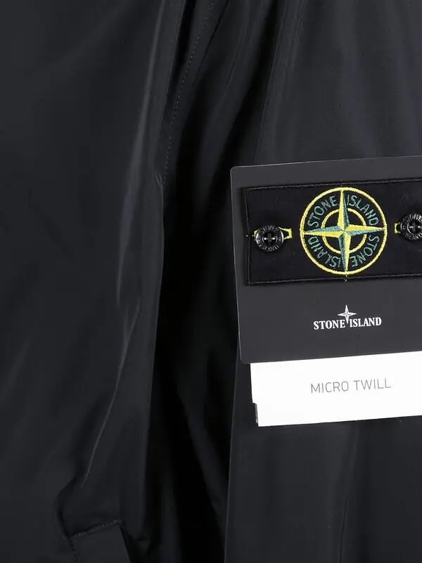Stone Island Logo Patch High Neck Zip Up Jacket - Black