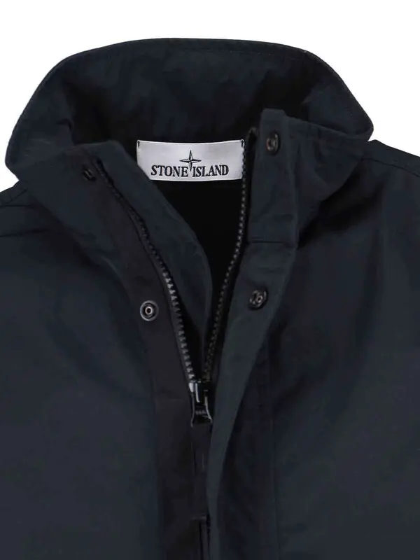 Stone Island Logo Patch High Neck Zip Up Jacket - Black