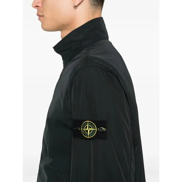 Stone Island Logo Patch High Neck Zip Up Jacket - Black
