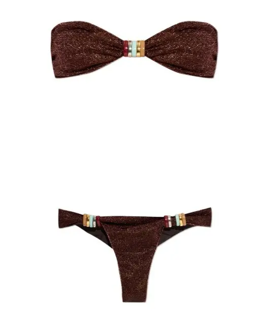 Oseree Strapless Embellished Bikini Set - Chocolate