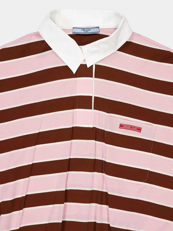 Prada Cropped Striped Long Sleeve Polo Shirt