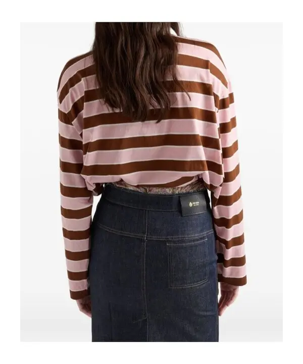 Prada Cropped Striped Long Sleeve Polo Shirt