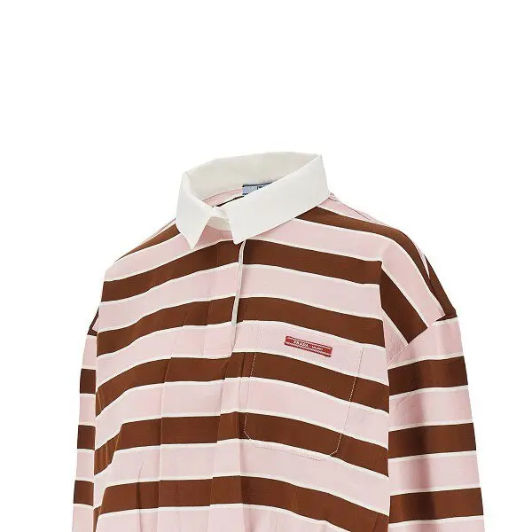Prada Cropped Striped Long Sleeve Polo Shirt