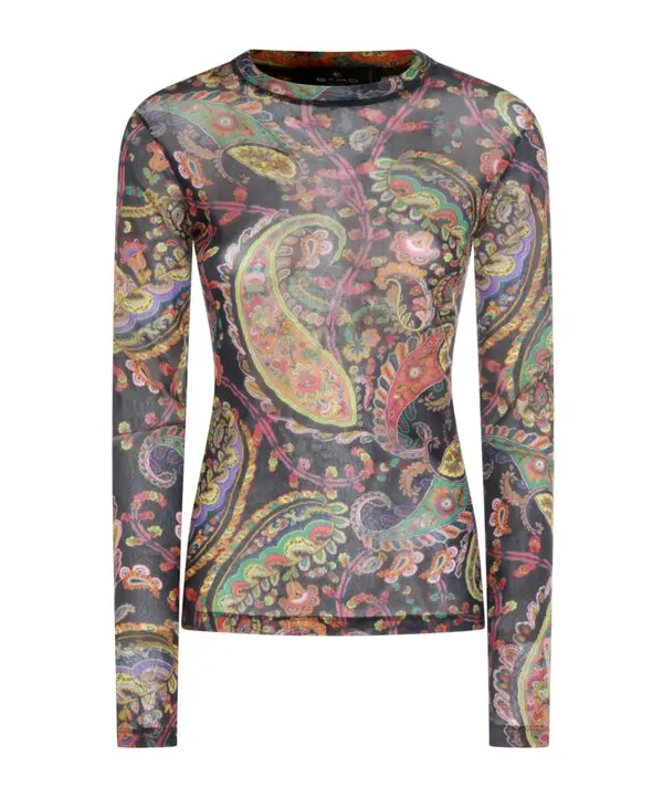 Etro Paisley Printed Long Sleeve Top - Navy/multi
