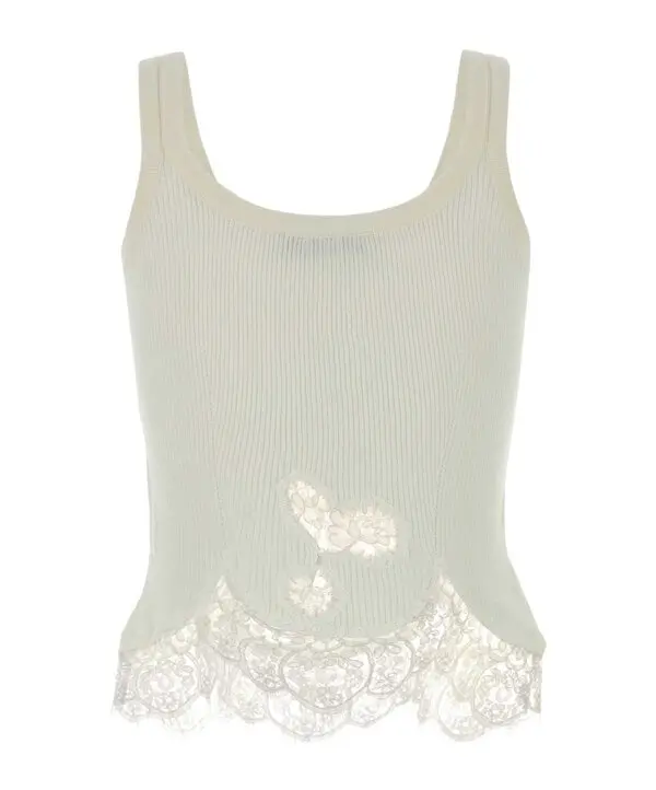 Ermanno Scervino Lace Trim Rib Knit Tank Top - No