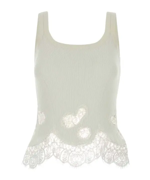 Ermanno Scervino Lace Trim Rib Knit Tank Top - White