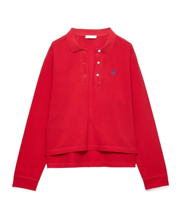 Prada Long-sleeved Polo Shirt With Embroidered Logo - Red