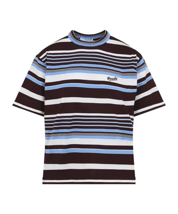 Prada Logo Detailed Striped Short-sleeved T-shirt - Black