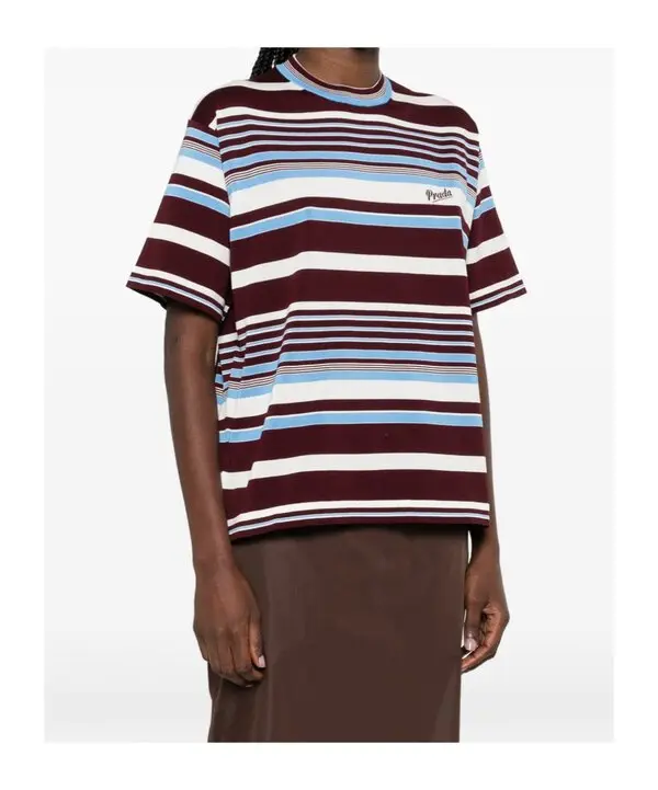 Prada Logo Detailed Striped Short-sleeved T-shirt - Black