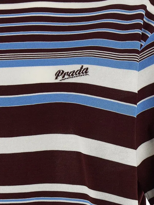 Prada Logo Detailed Striped Short-sleeved T-shirt - Black