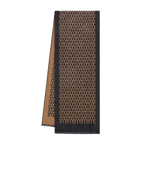FERRAGAMO Gancini Silk Scarf - Camel/gray