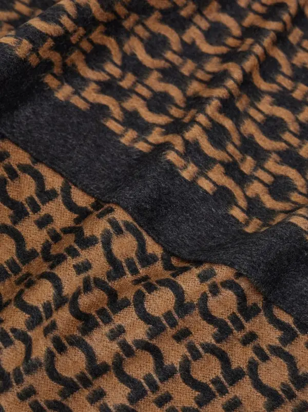FERRAGAMO Gancini Silk Scarf - Camel/gray