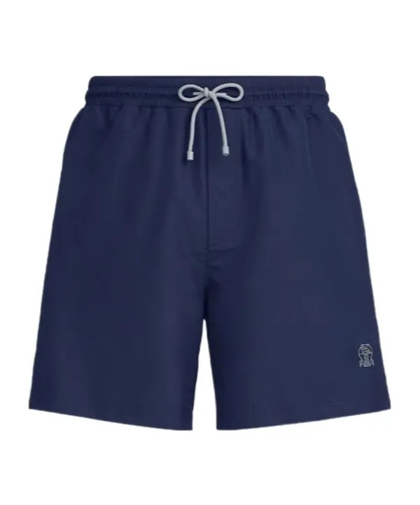 Brunello Cucinelli Logo Detailed Drawstring Swim Shorts - Blue