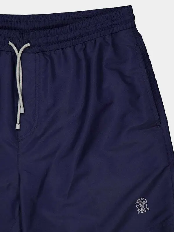 Brunello Cucinelli Logo Detailed Drawstring Swim Shorts - Blue