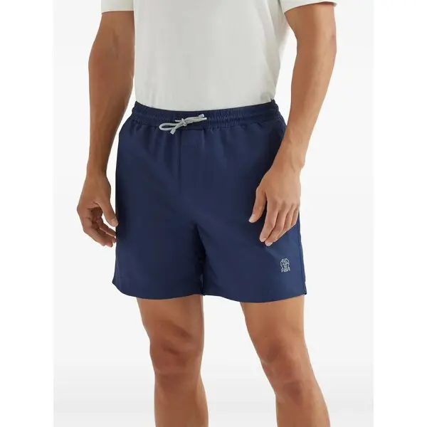 Brunello Cucinelli Logo Detailed Drawstring Swim Shorts - Blue
