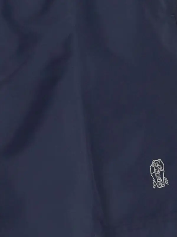 Brunello Cucinelli Logo Detailed Drawstring Swim Shorts - Blue