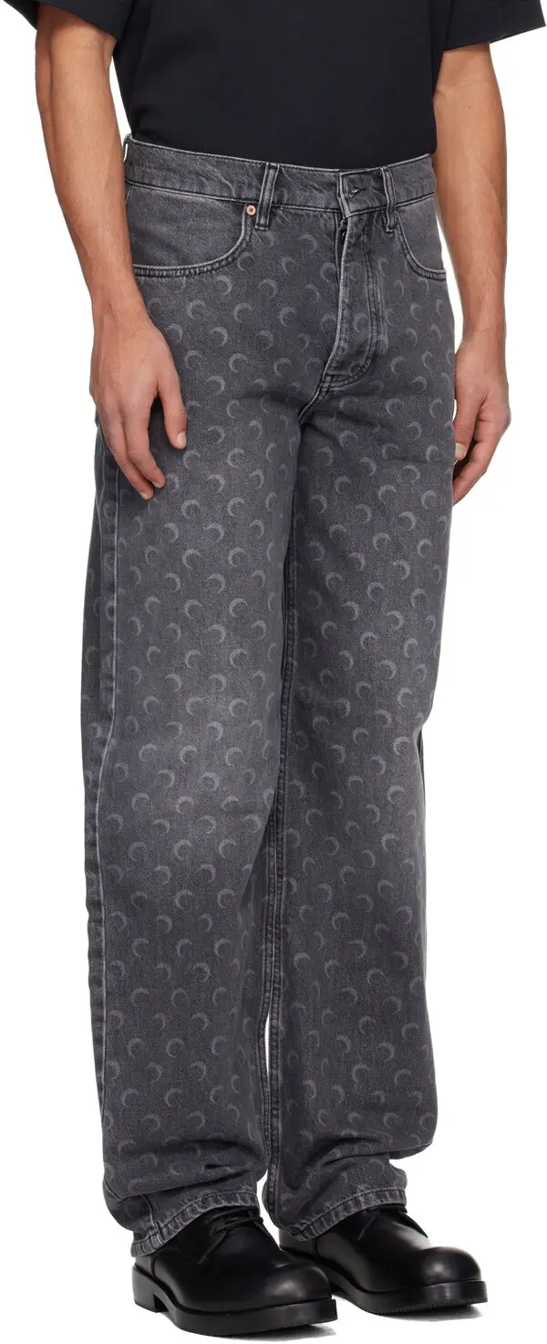 MARINE SERRE Moon-print Loose-fit Jeans - Black