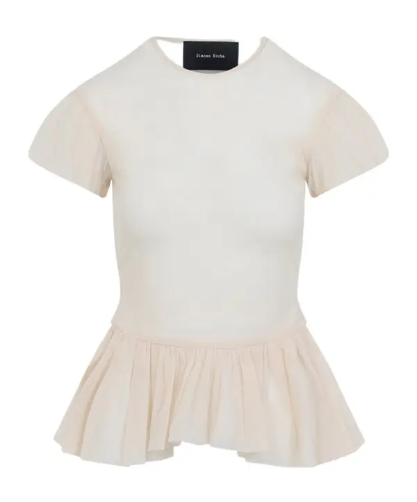 Simone Rocha Ballet Tulle Crew Neck Top With Ruffled Puff Sleeves And Flared Skirt