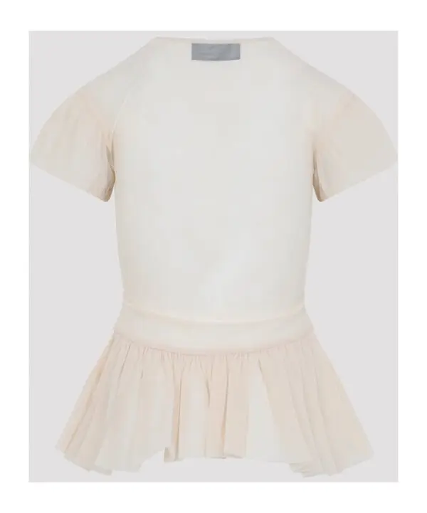 Simone Rocha Ballet Tulle Crew Neck Top With Ruffled Puff Sleeves And Flared Skirt