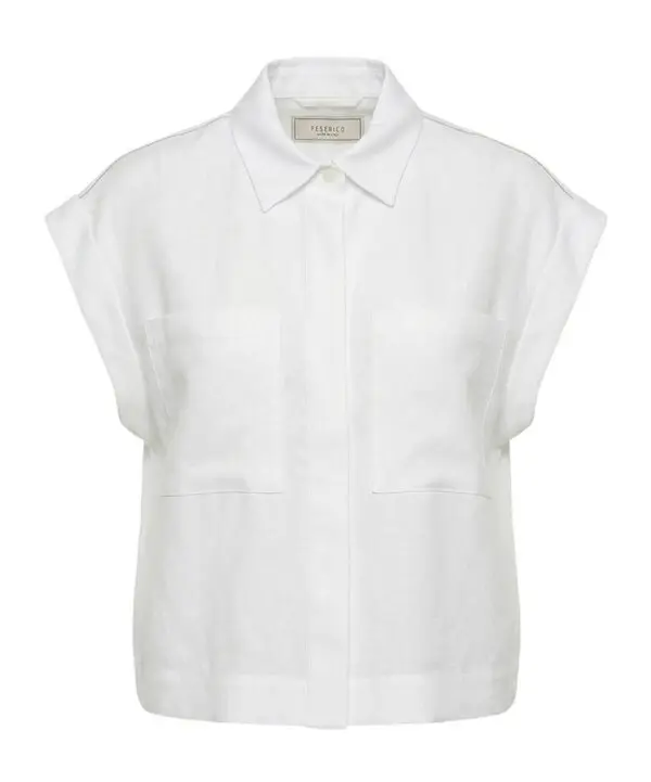 Peserico Short Sleeve Buttoned Shirt With Leaf Collar - Light White