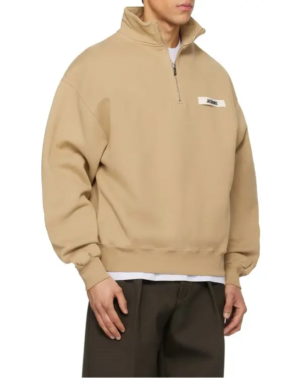 Jacquemus The Gros Grain Zipped-rollneck Sweatshirt - Nude