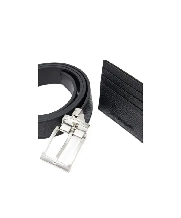 Emporio Armani Logo Engraved Belt And Cardholder Set