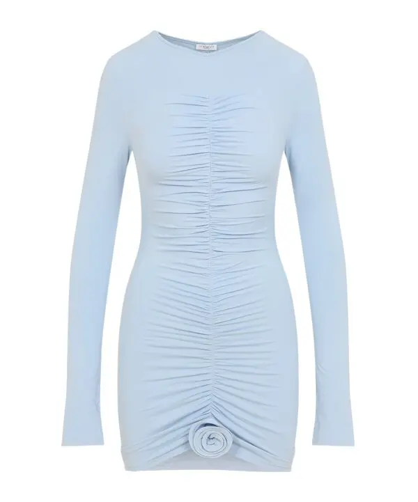 LA REVECHE Lillibet Ruched Mini Dress With 3d Floral Detail - Blue