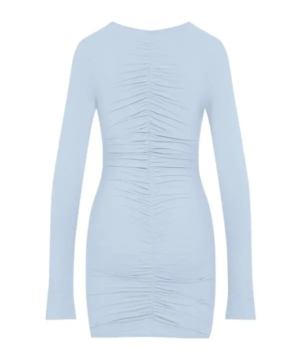 LA REVECHE Lillibet Ruched Mini Dress With 3d Floral Detail - Blue