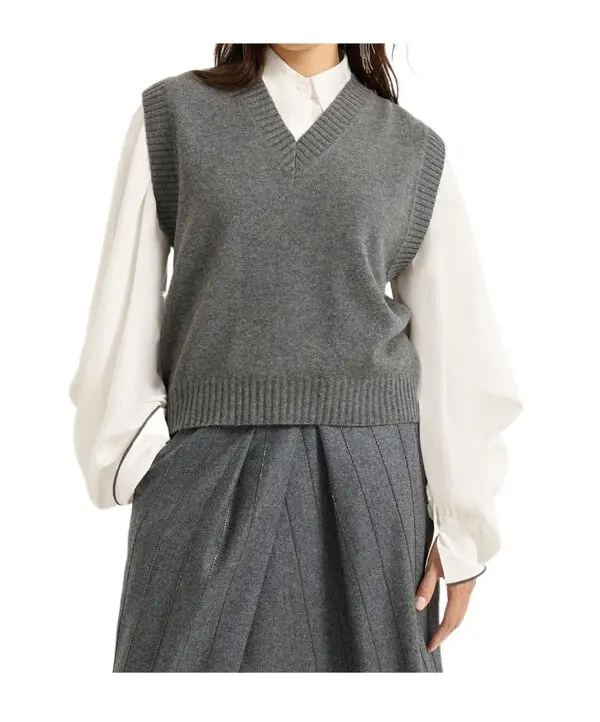 Brunello Cucinelli V-neck Knit Vest - Lead