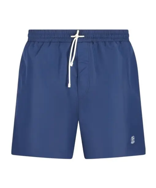 Brunello Cucinelli Logo Embroidered Drawstring Swim Shorts - Blue
