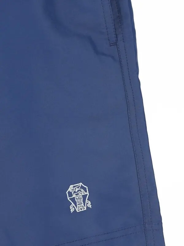 Brunello Cucinelli Logo Embroidered Drawstring Swim Shorts - Blue
