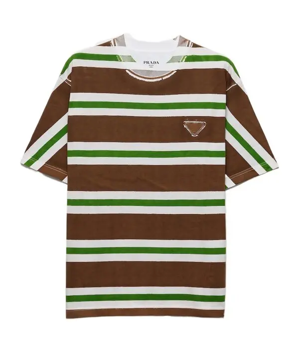 Prada Logo Detailed Striped T-shirt - Brown