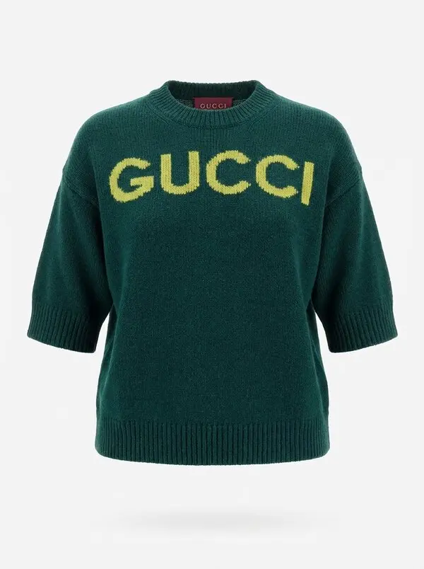 Gucci Logo Short-sleeve Knitted Top - Dark Green