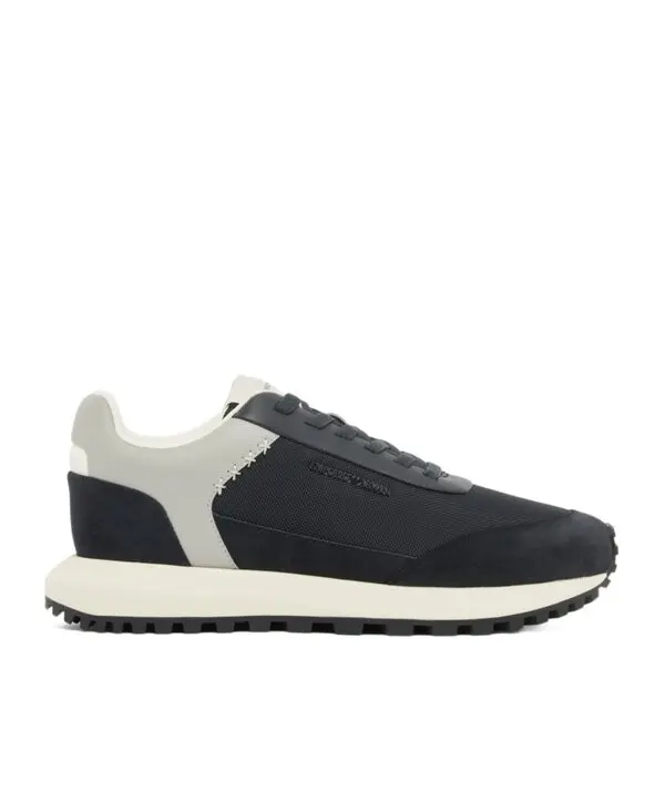 Emporio Armani Mesh-panelled Lace-up Sneakers - Navy Blue
