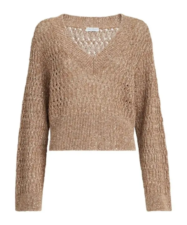 Brunello Cucinelli V-neck Ribbed Jumper - Brown