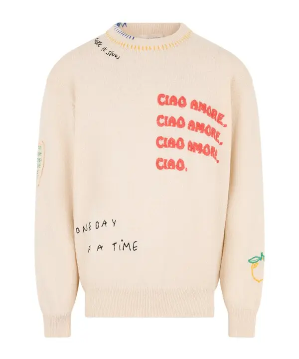 ROBERTO COLLINA Oversized Embroidered Knitted Sweater - Nude