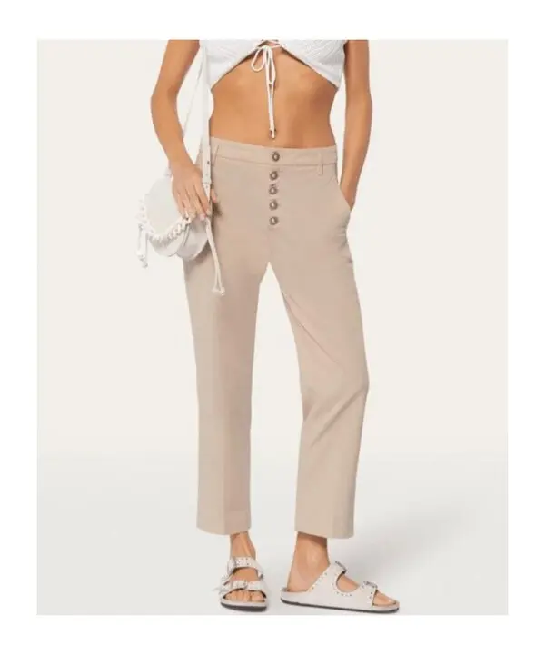 DONDUP Cropped Tailored Trousers With Jeweled Buttonholes - Nude